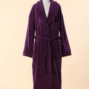 Extra Thick Purple Terry Bathrobe - 100% Cotton Shawl Collar Terry ...