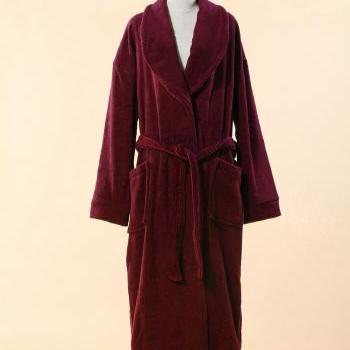 Extra Thick Red Terry Bathrobe - 100% Cotton Shawl Collar Terry Cloth ...